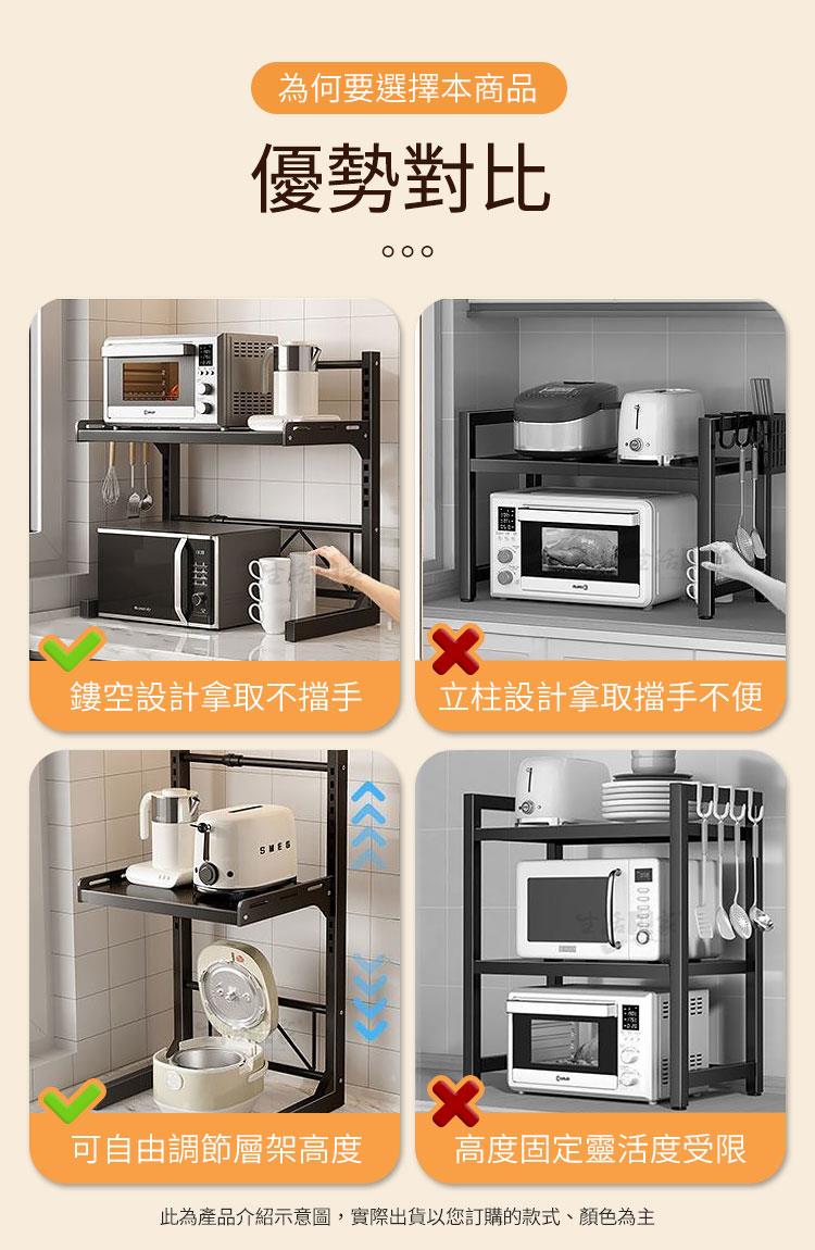 demall購物網-【生活采家】左右伸縮微波爐烤箱加厚置物架 黑色二層#125002