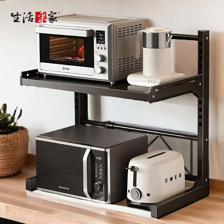 demall購物網-【生活采家】左右伸縮微波爐烤箱加厚置物架 黑色二層#125002